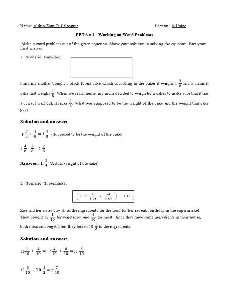 PETA Word Problems and Solutions | PDF
