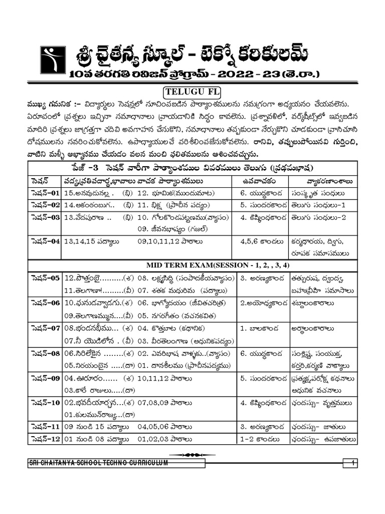TS X - Class Phase - 3 Session Wise Syllabus 22-23 | PDF | Equations | Chemistry
