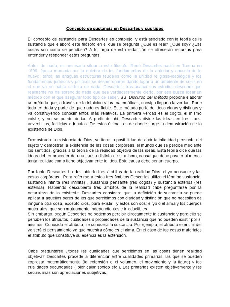 Descartes: Concepto de Sustancia | PDF | René Descartes | Teoría de ...