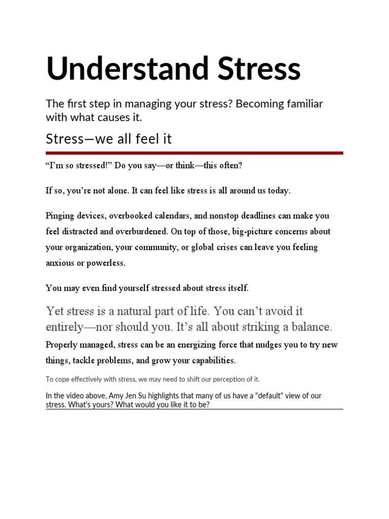 Understanding Stress | PDF | Stress (Biology) | Psychological Resilience