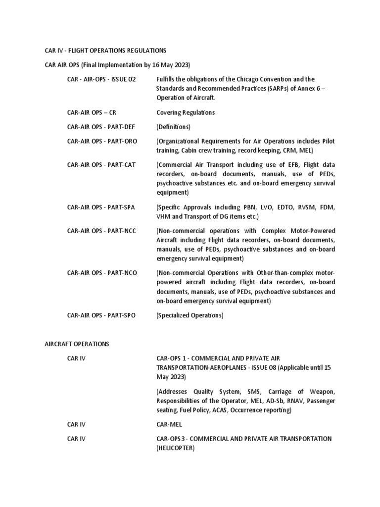 CAR-Flight Operations Overview | PDF | Aircraft | Transport
