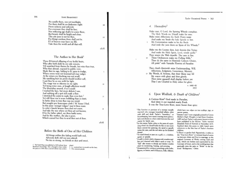 Anne Bradstreet. The Author To Her Book. | PDF