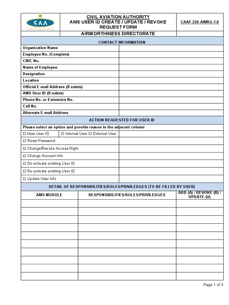 Caaf 220 Awrg 1 0 Ams User Id Creation Form Pdf User Computing Password