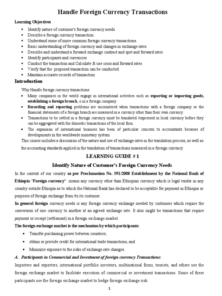 Handle Foreign Currency Transactions: Establishing A Foreign Branch, o in A Foreign Company ...