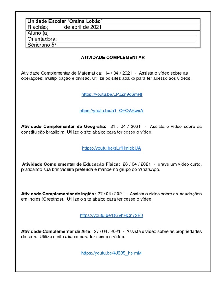 ATIVIDADE COMPLEMENTAR | PDF