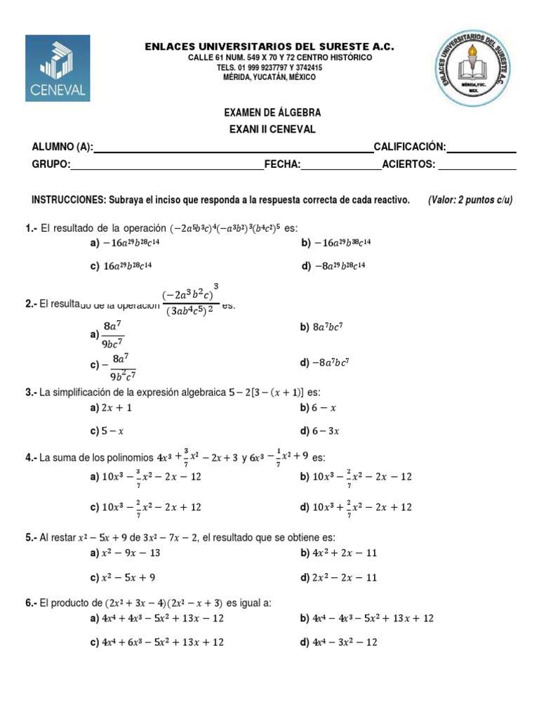 Examen de Álgebra-1-1 | PDF | Ecuaciones | Linealidad