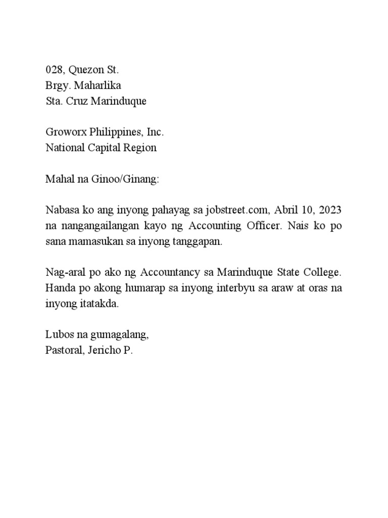 Liham NG Aplikasyon Sa Trabaho | PDF