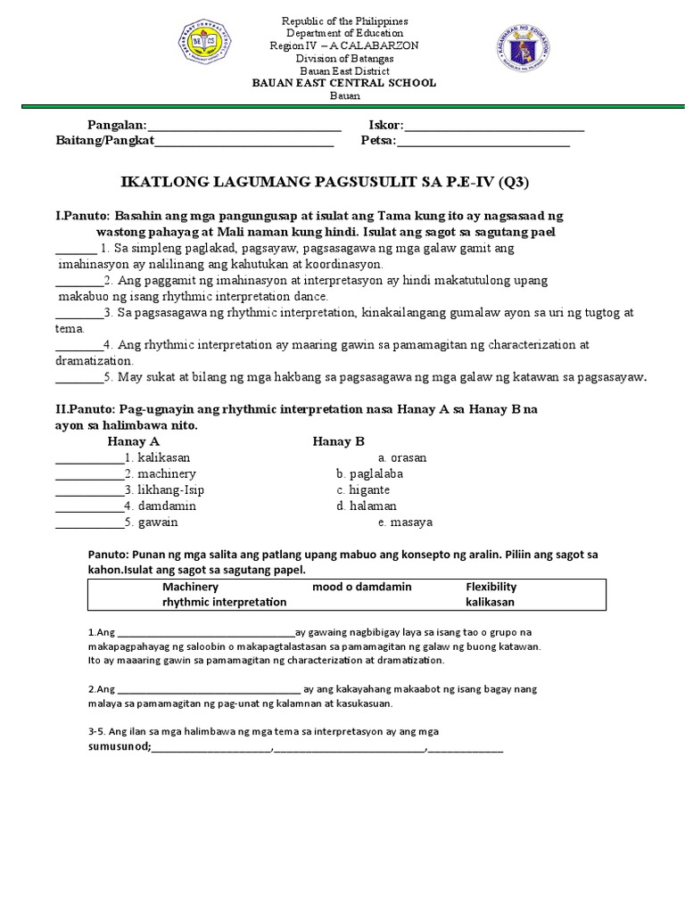 Q3-P.E-3rd SUMMATIVE | PDF