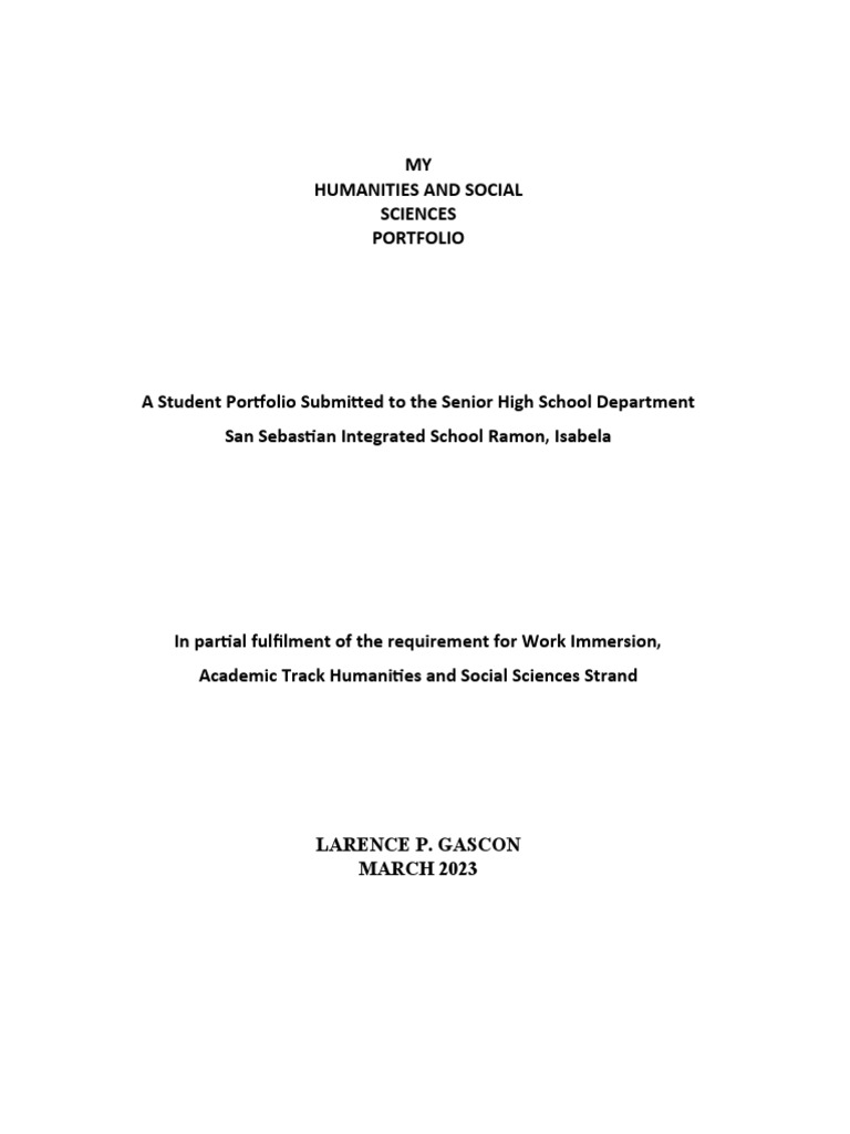 HUMSS Work Immersion Portfolio | PDF | Career & Growth