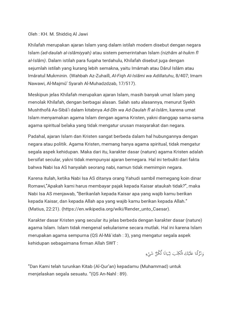 Al-Islâm) - Dalam Istilah para Fuqaha Terdahulu, Khilafah Disebut Juga ...