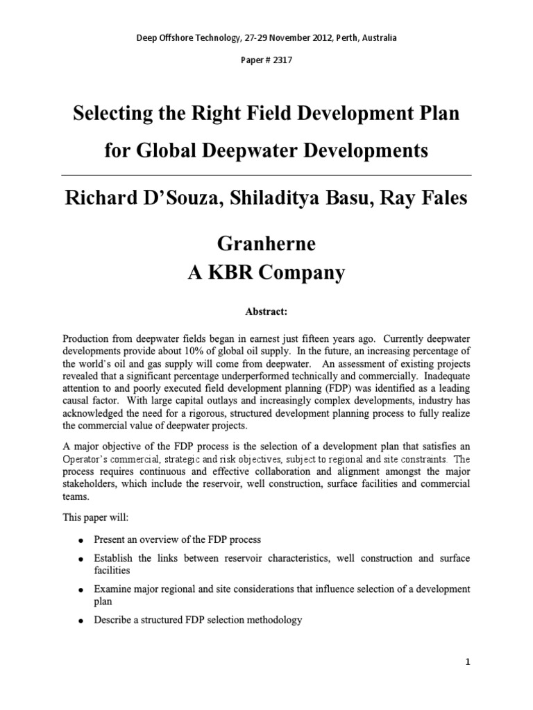 Selecting The Right Field Development Plan For Global Deepwater ...