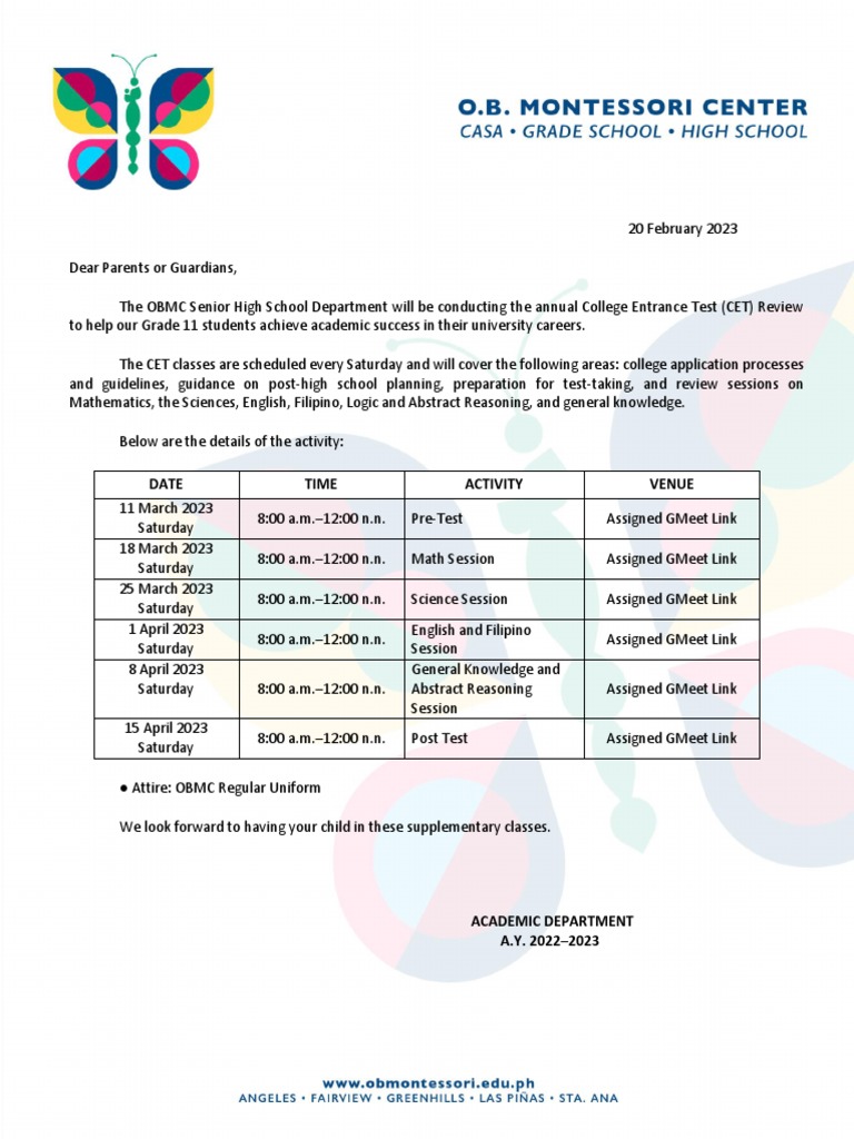 CET-Circular Gr11 AY-2223 | PDF | Science