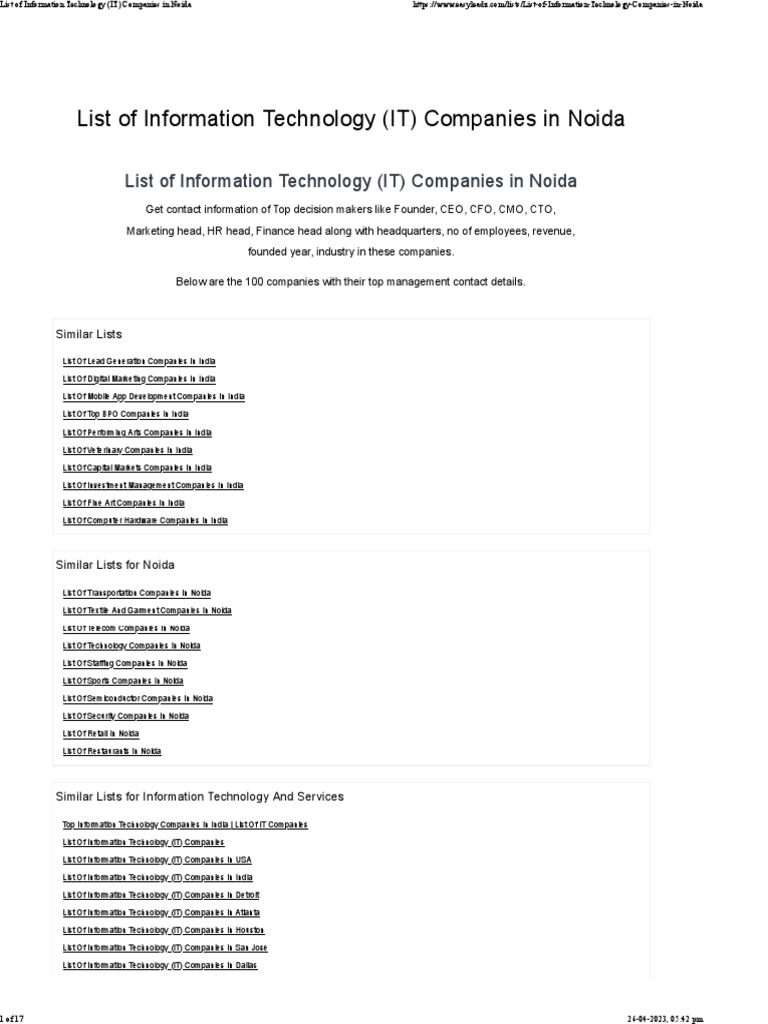 List of Information Technology (IT) Companies in Noida | PDF ...