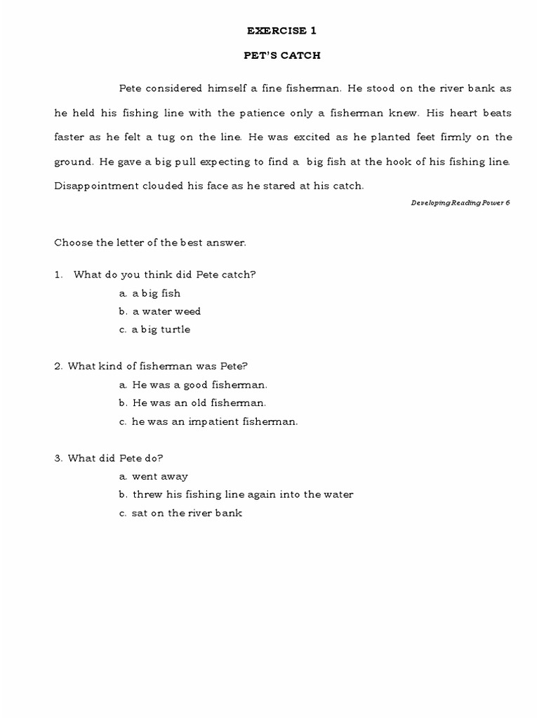Exercise 1 Pet'S Catch Exercise 1 Pet'S Catch: Developing Reading Power ...
