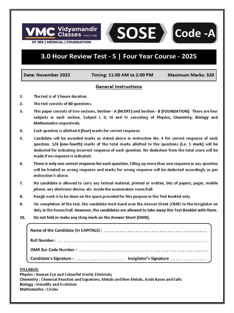 VMC SOSE Review Test - Class 10 | PDF | Zygosity | Circle