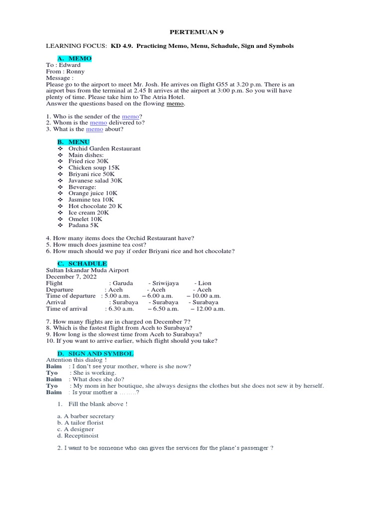 Practicing Memos, Menus, and Symbols | PDF | Hamburgers | Hors D'oeuvre