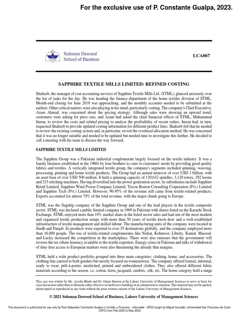 Sapphire Textile Mills Limited | PDF | Textiles | Sewing