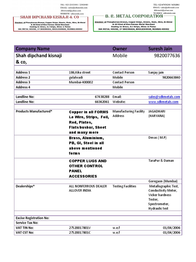 Vendor Registration MASTER | PDF | Metals