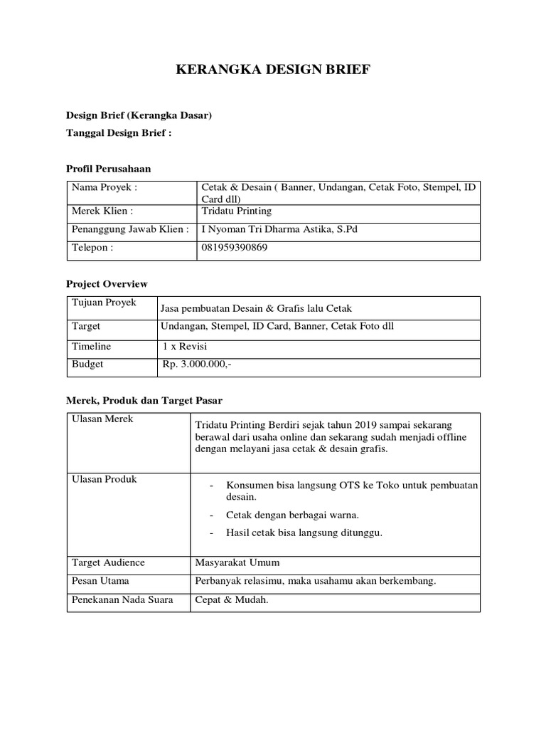 Design Brief (Kerangka Dasar) Tanggal Design Brief | PDF