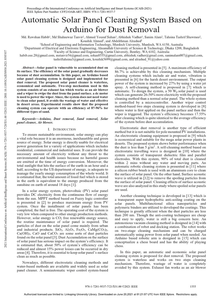 23 IEEE Solar Cleaner | PDF | Solar Panel | Solar Energy