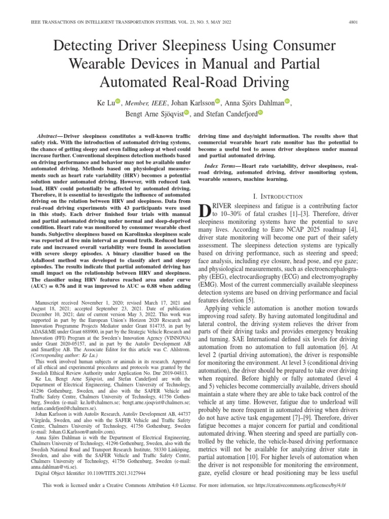 Detecting Driver Sleepiness Using Consumer Wearable Devices In Manual