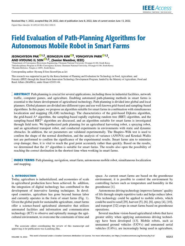 Field Evaluation of Path-Planning Algorithms For Autonomous Mobile Robot in Smart Farms | PDF ...