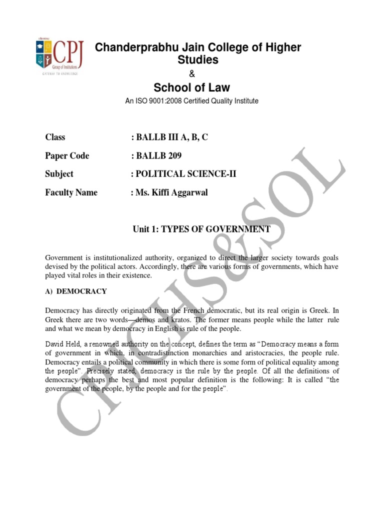 E-Notes-Political Science - Unit - 1 | PDF | Cabinet (Government ...