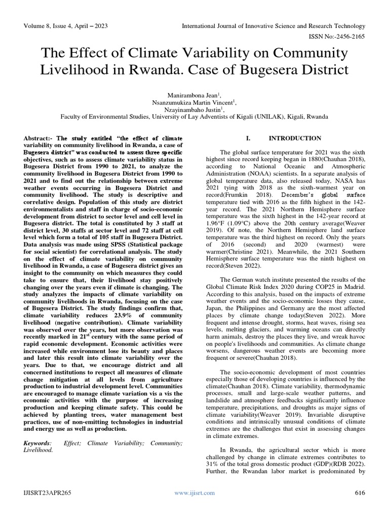 Climate Variability Impact on Rwanda Livelihoods | PDF | Climate Change ...