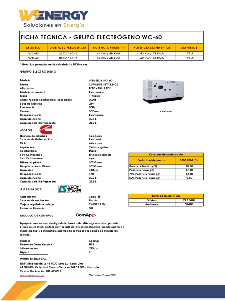 Modelo de Ficha Tecnica Wenergy - Modelo WC-60 | PDF | Inyección de ...