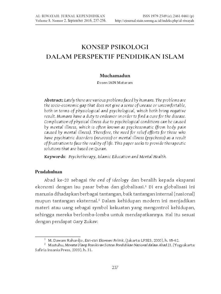 Konsep Psikologi Dalam Perspektif Pendidikan Islam: Muchamadun | PDF