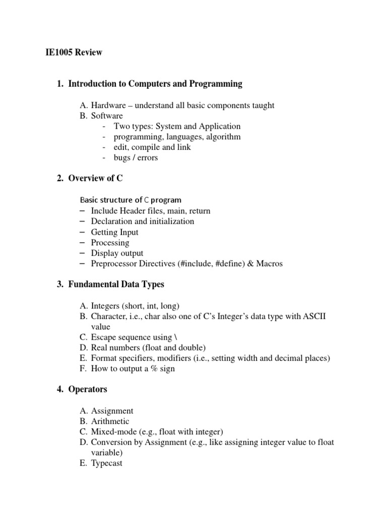 IE1005 Part 1 Review Yr202223 | PDF | Integer (Computer Science) | Computer Program