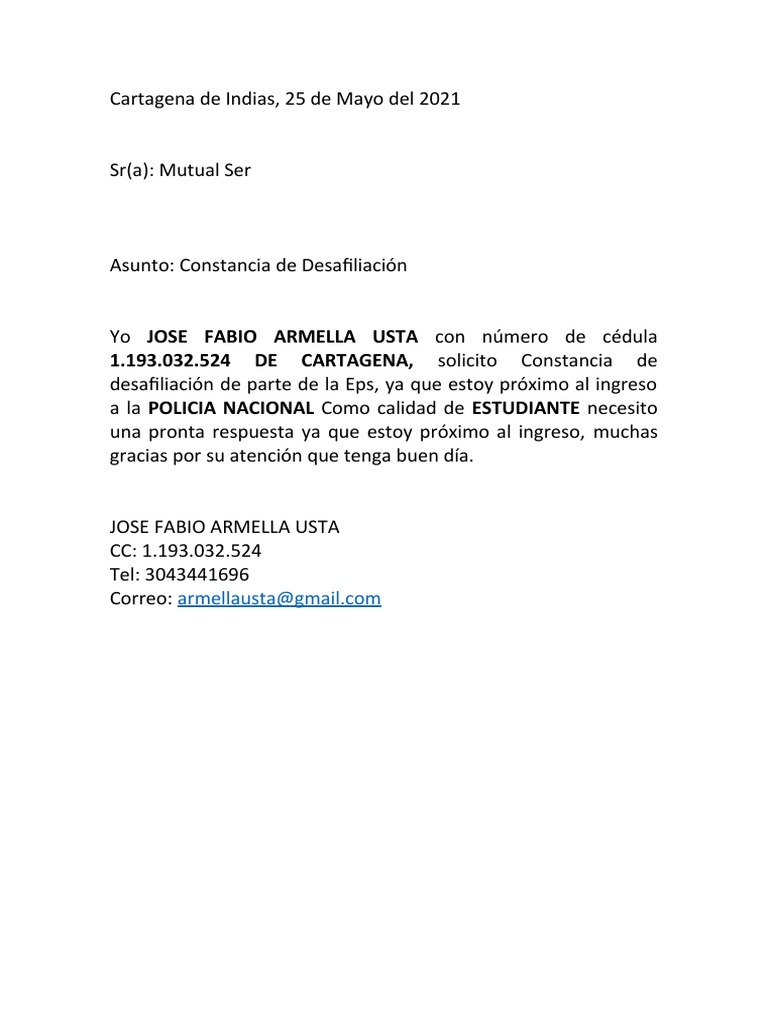 Carta Desafiliacion | PDF