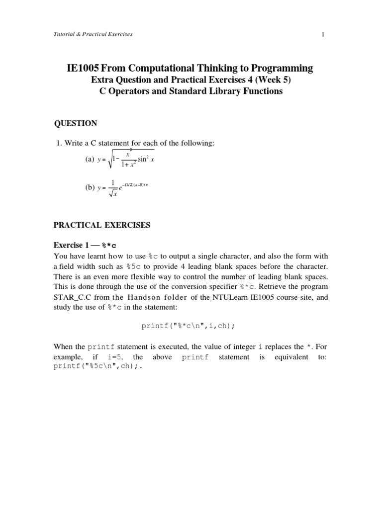IE1005 EXTRA Questions and Exercises Part 1 | PDF | Computer Program | Programming