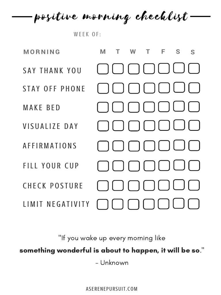 Positive Morning Checklist Affirmations | PDF | Self-Improvement ...