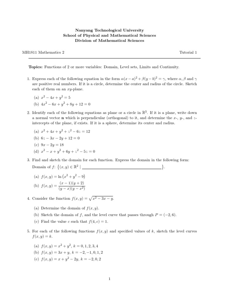 Math 2 Tutorial for NTU Students | PDF | Plane (Geometry) | Mathematical Analysis