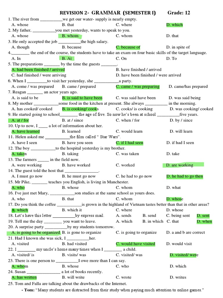 Review Grammar 2 | PDF