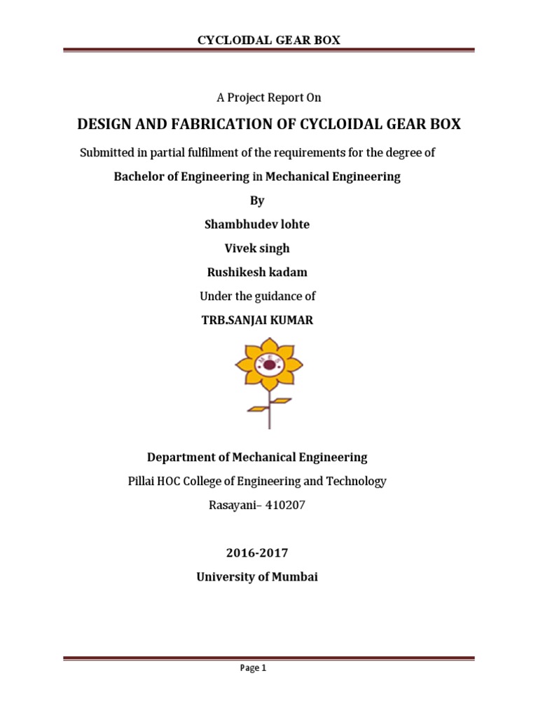 Design and Fabrication of Cycloidal Gear Box: A Project Report On | PDF ...