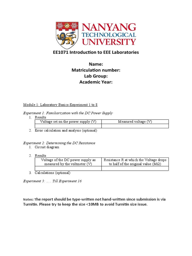 EE1071 Lab Basics Experiments 1-8 | PDF