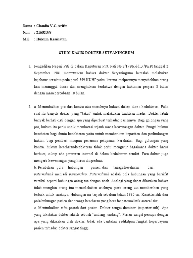 Studi Kasus Dokter Setyaningrum | PDF