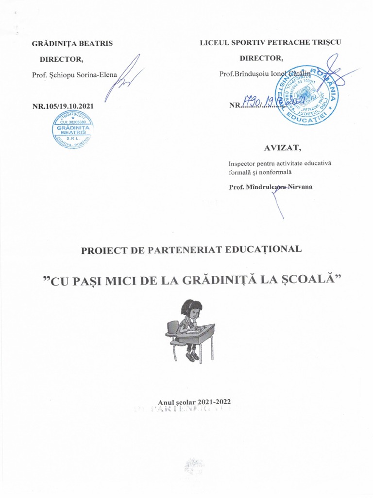 Parteneriat "Cu Pasi Mici de La Gradinita La Scoala" | PDF
