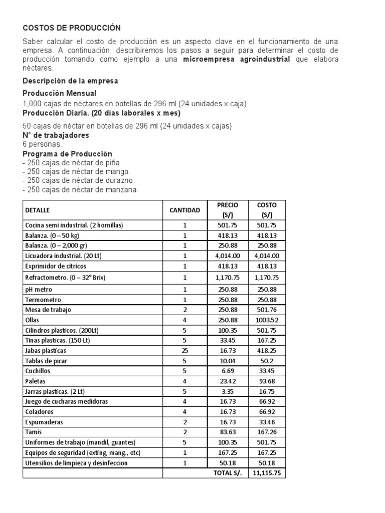 COSTO DE PRODUCCION | PDF