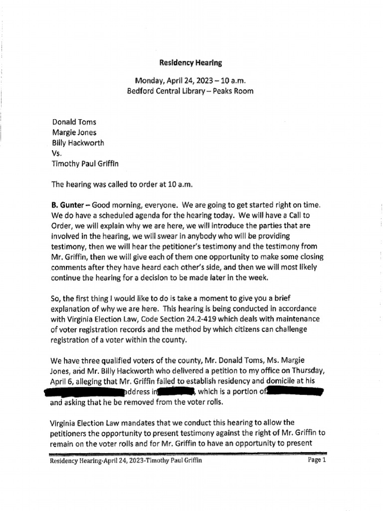 Tim Griffin Hearing Documents | PDF