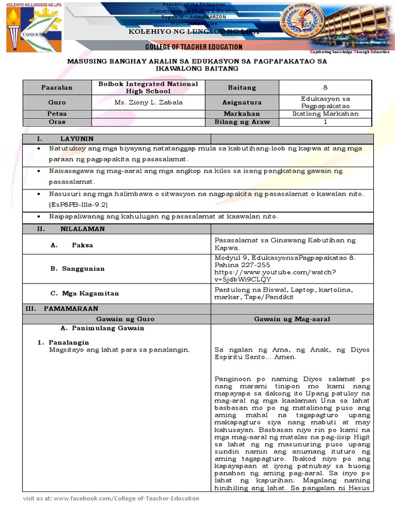 Kolehiyo NG Lungsod NG Lipa: College of Teacher Education | PDF