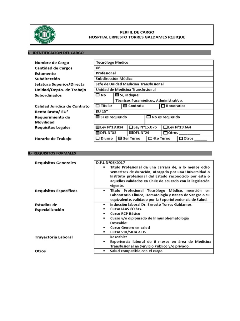 Perfil Tecnologo Medico Turno Umt | PDF | Hospital | Donación de sangre