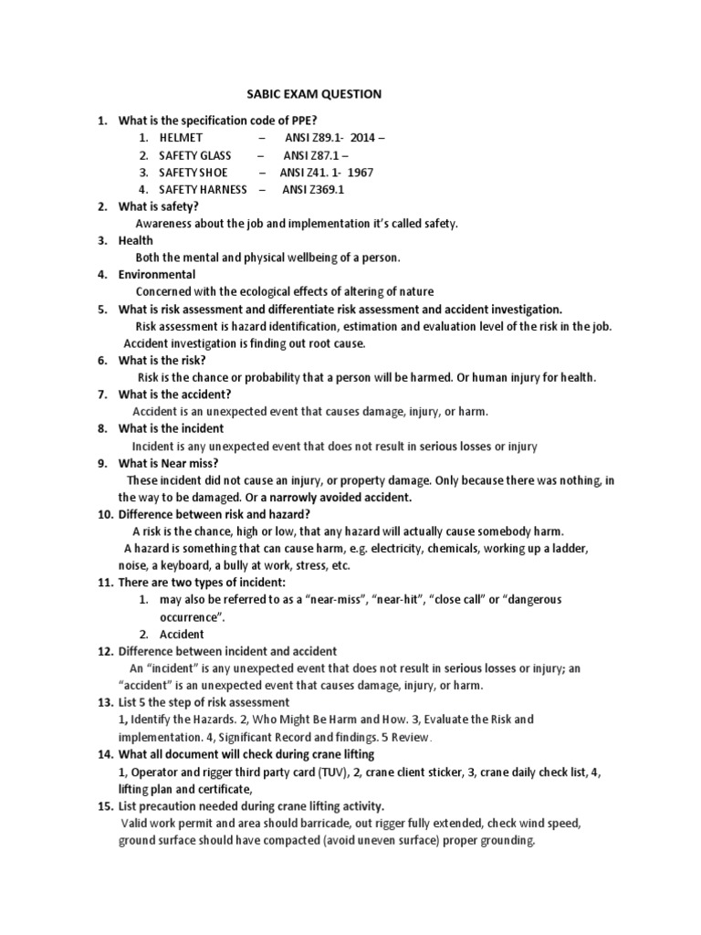 Sabic Exam | PDF | Hazards | Risk