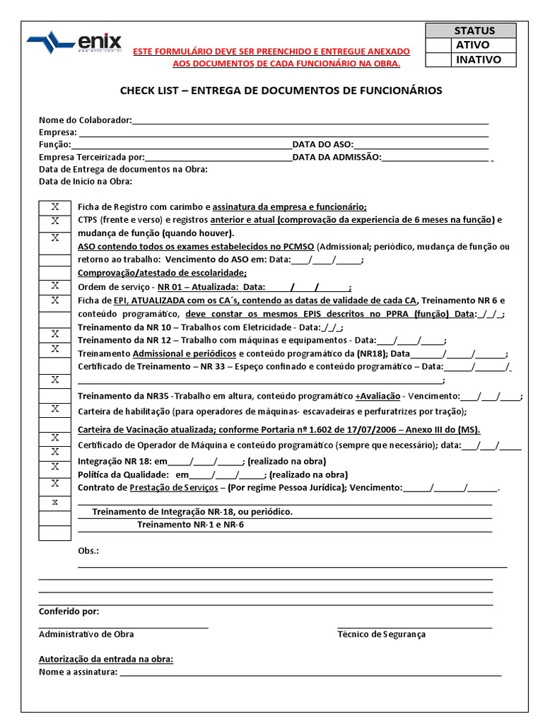 CHECK LIST - Documentos Funcionários | PDF | Business