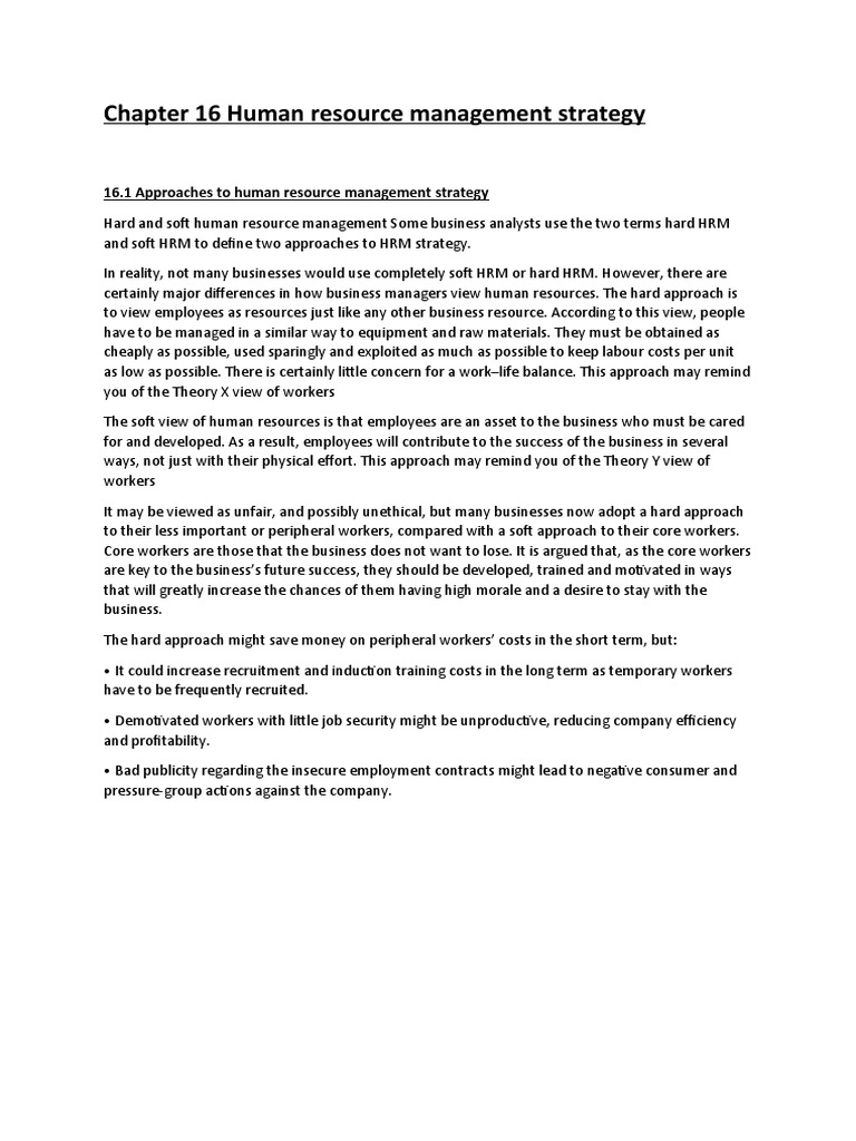 Chapter 16 Human Resource Management Strategy Pdf Human Resource