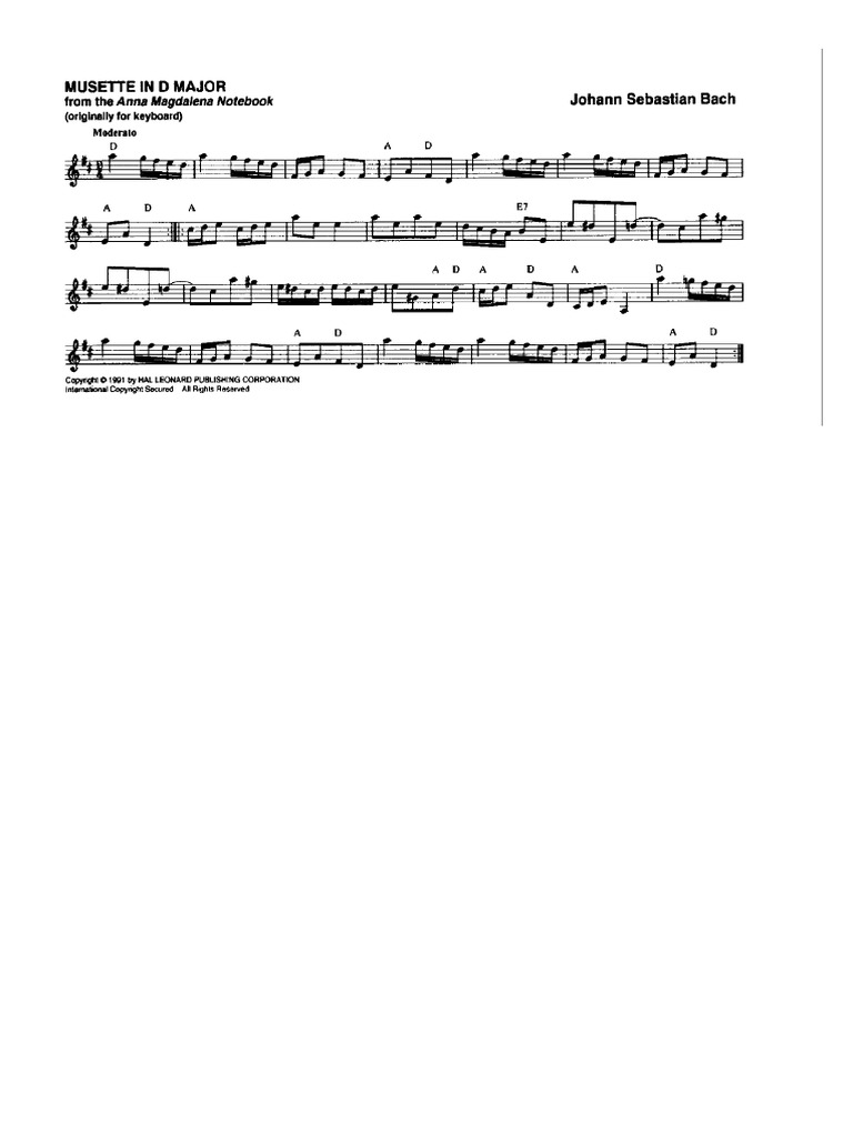 Bach Musette in D Major From Anna Magdalena Book | PDF