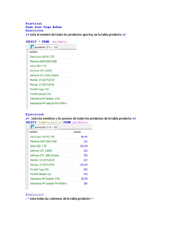 Lista El Nombre de Todos Los Productos Que Hay en La Tabla Producto | PDF