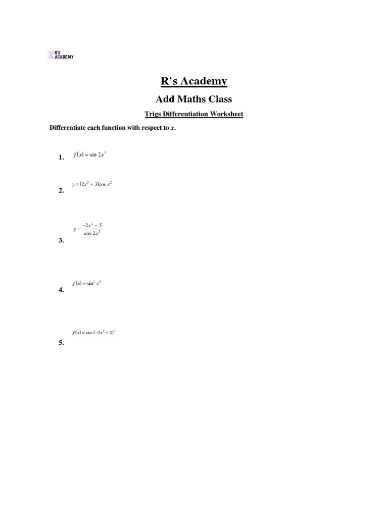 Add Maths Trigs Diff Worksheet | PDF